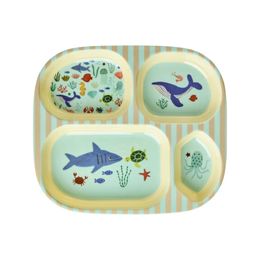 Rice Kinderteller mit 4er Einteilung Ocean Print Blau 24 x 21 x 2 cm