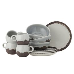 Bloomingville Paula Fr&uuml;hst&uuml;ck Geschirr Set aus Steingut 12-teilig, braun skandinavische Deko Online Shop