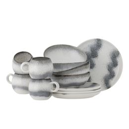 Bloomingville Paula Fr&uuml;hst&uuml;ck Geschirr Set aus Steingut 12-teilig, grau skandinavische Deko Online Shop