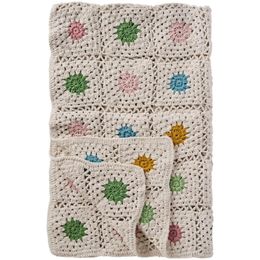 IB Laursen H&auml;kelplaid Blumenwiese aus Baumwolle 170 x 130 cm, creme