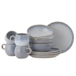 Bloomingville Paula Fr&uuml;hst&uuml;ck Geschirr Set aus Steingut 12-teilig, blau skandinavische Deko Online Shop