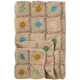 IB Laursen H&auml;kelplaid Blumenwiese aus Baumwolle 170 x 130 cm, natur