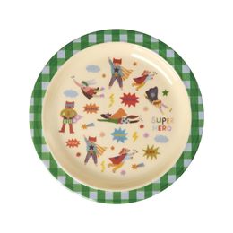 Rice Melamin Kinderteller Hero Gr&uuml;n &Oslash; 22 cm, H&ouml;he 2 cm skandinavische Deko Online Shop