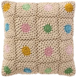 IB Laursen Kissenbezug Geh&auml;kelt mit bunten Blumen 50 x 50 cm, Natur