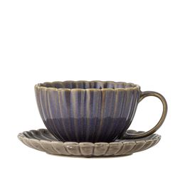Bloomingville Latina Tasse mit Untertasse, Steingut &Oslash; 15xH6,5 cm, purple