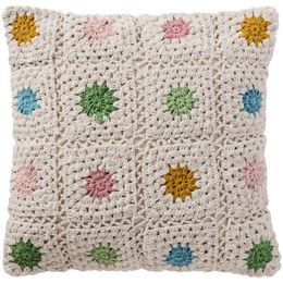 IB Laursen Kissenbezug Geh&auml;kelt mit bunten Blumen 50 x 50 cm, Creme