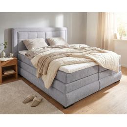 Boxspringbett OTTO HOME, B:204cm L:215cmhellgrau, Holz teilmassiv, Holzwerkstoff, Spanplatte, Jugendzimmer, Komplettbetten, "MIVVA mit Bettkasten,