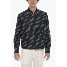 Neil Barrett Bedrucktes Overshirt mit Rei&szlig;verschluss in Blau