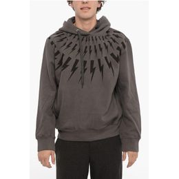 Neil Barrett Easy Fit-Kapuzenpullover mit ThunderBolt-Print in Grau