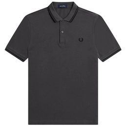 Schwarzes, graues Poloshirt mit Doppelstreifenkragen von Fred Perry