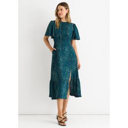 Gr&uuml;nes Smock-Kleid mit Tierprint, &uuml;bergro&szlig;, gestuft, Midi-L&auml;nge