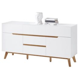 Livetastic Sideboard, Natur, Wei&szlig;, Holz, Holzwerkstoff, Eiche, furniert, 3 Schublade(n) Schubladen, 145x76x40 cm, Holzm&ouml;bel, Kleinm&ouml;bel Holz, Holzkommoden, Sideboards Holz
