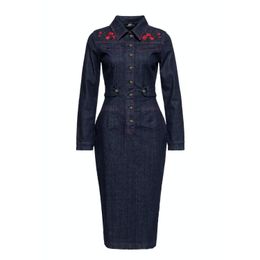 Queen Kerosin Damen Western Pencil Kleid Roses Denim