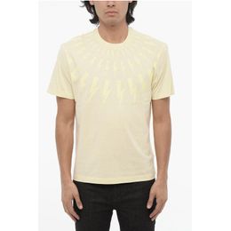 Neil Barrett Slim Fit FAIRISLE THUNDERBOLT Rundhals-T-Shirt mit Oberteil in Gelb