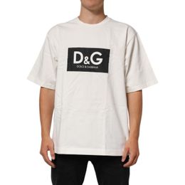 Dolce & Gabbana Dolce & Gabbana Wei&szlig;es Logo-Print Baumwoll T-Shirt mit Rundhalsausschnitt f&uuml;r Herren