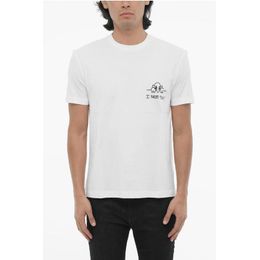Neil Barrett Slim Fit I SEE YOU T-Shirt mit Rundhalsausschnitt aus Baumwolle in Wei&szlig;