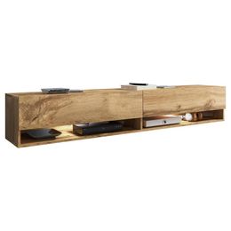 P & B Lowboard A180, Eiche Wotan, Kunststoff, kaltwei&szlig;, 180x30x32 cm, Fsc, Made in EU, stehend, h&auml;ngend, Beleuchtung, in verschiedenen Holzdekoren erh&auml;ltlich, Wohnzimmer, Wohnw&auml;nde, Lowboards, Lowboards stehend
