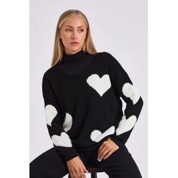 Schwarzer, &uuml;bergro&szlig;er herzf&ouml;rmiger Strickpullover mit V-Ausschnitt