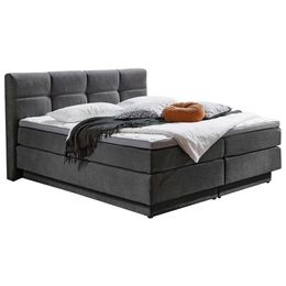 CARRYHOME Boxspringbett, Grau, Kunststoff, H2 + H3, 7-Zonen, H&ouml;he ca. 24 cm, 180x200 cm, Bettkasten, gepolstertes Kopfteil, Topper durchgehend, Wendematratze mit unterschiedlichen H&auml;rtegraden, in verschiedenen Gr&ouml;&szlig;en erh&auml;ltlich, Schlafzimmer, Betten, Doppelbetten