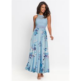 bonprix Maxikleid mit Spitze, blau, Gr.44, Jerseykleid mit Spitzen-Oberteil