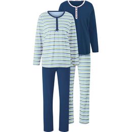 w&auml;schepur Damen Schlafanz&uuml;ge aus reiner Baumwolle jeansblau + jeansblau-geringelt Gr&ouml;&szlig;e 36/38