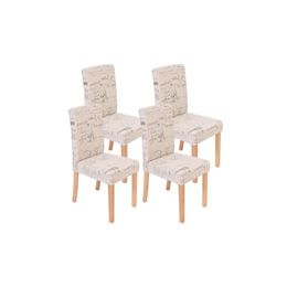 MCW 4er-Set Esszimmerstuhl Stuhl K&uuml;chenstuhl Littau ~ Textil mit Schriftzug, creme, helle Beine
