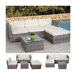 Poly-Rattan-Garnitur MCW-D28, Gartengarnitur Sofa Set ~ grau, Polster creme ohne Deko-Kissen/Abdeckung