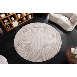 Riess Ambiente Runder 3D strukturierter Kurzflor Teppich ART DECO 230cm beige creme Hoch-Tief-Effekt Riess-Ambiente Boheme Modern Skandinavisch