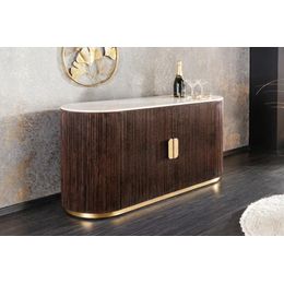 Riess Ambiente Massives Sideboard GATSBY 120cm braun Mangoholz gold Metall wei&szlig;e Marmorplatte Riess-Ambiente Glamour Retro Vintage