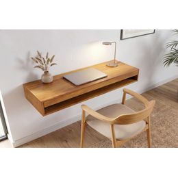 Riess Ambiente H&auml;ngender Konsolentisch PURE 100cm braun Mangoholz honey finish Schreibtisch Stauraum Riess-Ambiente rechteckig Landhaus Modern Natur Skandinavisch