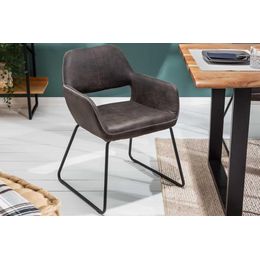 Riess Ambiente Design Stuhl MUSTANG antik grau Microfaser mit Armlehne Polsterstuhl Riess-Ambiente Esszimmerstuhl K&uuml;chenstuhl Industrie & Loft Retro