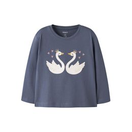 name it M&auml;dchen Langarmshirt "NMFVEEN LS NREG TOP"vintage indigo print:swan princess, Gr. 110, bedruckt, Jersey, Obermaterial: 100% Baumwolle,