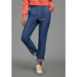 Arizona Damen Relax-fit-Jeans "mit Schlupfbund"dunkelblau used, Gr. 40, unifarben, Denim/Jeans, Obermaterial: 100% Baumwolle, Jeans, mit geradem
