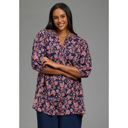 Damen Longbluse "Gro&szlig;e Gr&ouml;&szlig;en"dunkelgrau, Gr. 46, LAURA SCOTT CURVE, gemustert, Web, Obermaterial: 100% Viskose, Blusen, gemusterte Optik, 3/4-&Auml;rmel