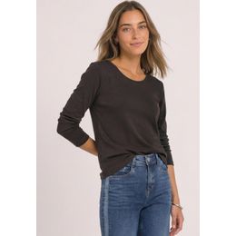 Street One Damen 3/4-Arm-Shirtschwarz coffee, Gr. 36, unifarben, Web, 100% Baumwolle, Shirts, mit Rundhalsausschnitt