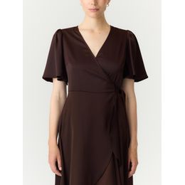 Y.A.S Damen Wickelkleid "YASTHEA 2/4 MIDI WRAP DRESS S. NOOS"coffee bean, Gr. 40, unifarben, Web, Obermaterial: 97% Polyester, 3% Elasthan, Kleider,