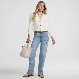 LANDS' END Bestickte Soft Denim Relaxte Straight Fit Jeans Mid Waist f&uuml;r Damen, Damen, size: regular, Blau, Elasthan/Baumwoll-Mischung, by Lands' End