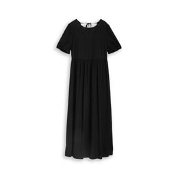 Tom Tailor Denim Damen Midi-Kleid mit Leinenanteil, schwarz, Uni, Gr. XS