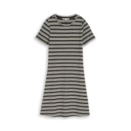 Tom Tailor Denim Damen Fitted Mini-Kleid mit Streifenmuster, schwarz, Gestreift, Gr. L