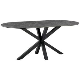 Livetastic Esstisch, Schwarz, Dunkelgrau, Metall, Keramik, oval, Sternfu&szlig;, 90x75x180 cm, Esszimmer, Tische, Esstische, Esstische oval