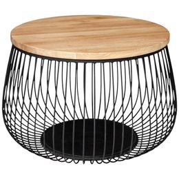 Novel Couchtisch, Natur, Schwarz, Holz, Metall, Holzwerkstoff, Eiche, massiv, rund, zylindrisch, 70x45x70 cm, Wohnzimmer, Wohnzimmertische, Couchtische, Couchtische Metall