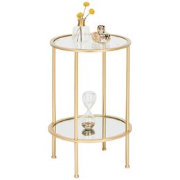 Beistelltisch, Gold, Metall, Glas, rund, Rundrohr, 38x55x38 cm, Wohnzimmer, Wohnzimmertische, Beistelltische, Beistelltische Metall