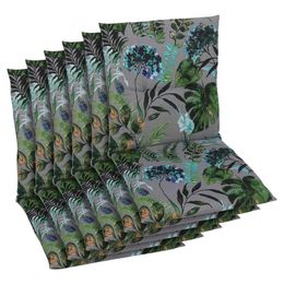 Sesselauflagenset, Anthrazit, Gr&uuml;n, Textil, 6-teilig, Bl&auml;tter, F&uuml;llung: Schaumstoff, Vlies, 48x5x98 cm, Oeko-Tex&reg; Standard 100, pflegeleicht, f&uuml;r den Au&szlig;enbereich geeignet, mittels Gurtband zu befestigen, Outdoor-Kissen, Gartenstuhlauflagen, Niedriglehner-Auflagen