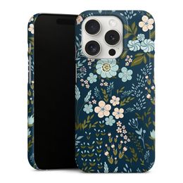 DeinDesign iPhone 15 Pro Handy Premium Case Smartphone Handyh&uuml;lle Schutzh&uuml;lle gl&auml;nzend Blue Muster Flowers Premium Case