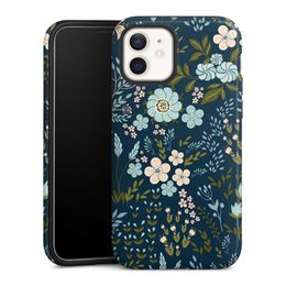 DeinDesign iPhone 12 mini Handy Panzer Handyh&uuml;lle robuste Outdoor H&uuml;lle Schutzh&uuml;lle gl&auml;nzend Blue Muster Flowers Tough Case