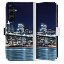 DeinDesign Galaxy A35 5G Handy Klapph&uuml;lle Handyh&uuml;lle aus Kunst Leder wei&szlig; Flip Case Usa Brooklyn Bridge New York Sideflip mit Lasche