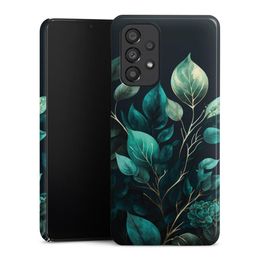 DeinDesign Galaxy A33 5G Handy Premium Case Smartphone Handyh&uuml;lle Schutzh&uuml;lle gl&auml;nzend Leaves Black Eukalyptus Premium Case