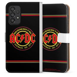 DeinDesign Galaxy A33 5G Handy Klapph&uuml;lle Handyh&uuml;lle aus Kunst Leder wei&szlig; Flip Case Acdc Logo Merchandise Sideflip mit Lasche