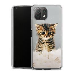 DeinDesign Xiaomi Mi 11 Lite 5G NE Handy Silikon H&uuml;lle Case transparent Handyh&uuml;lle Cat Pet Feather Silikon Case