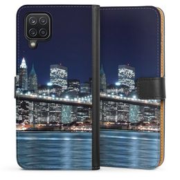 DeinDesign Galaxy A12 Handy Klapph&uuml;lle Handyh&uuml;lle aus Kunst Leder schwarz Flip Case Brooklyn Bridge Usa New York Sideflip mit langer Lasche